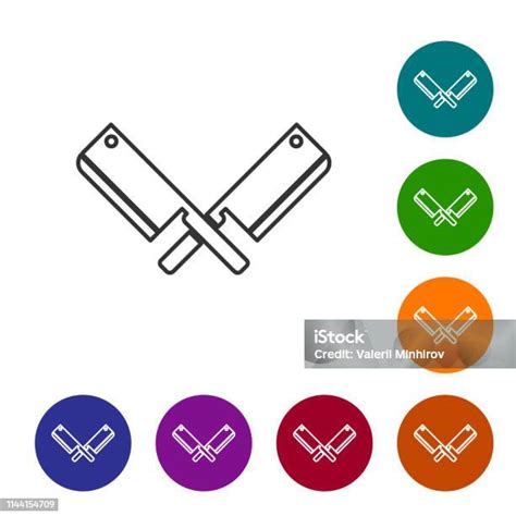 회색 흰색 배경에 고립 된 고기 헬기 선 아이콘을 교차 고기를 위한 부엌 칼 도살 용 칼 벡터 일러스트 가정 생활에 대한 스톡 벡터 아트 및 기타 이미지 Istock