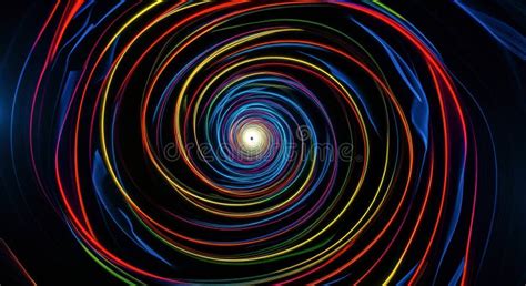 Vibrant Neon Light Swirl Tunnel Creating A Hypnotic Vortex Of Colorful Abstract Patterns Stock