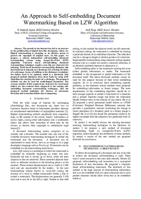 Pdf An Approach To Self Embedding Document Watermarking Based On Lzw