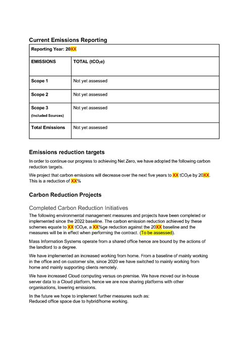 Carbon Reduction Plan Template MASS Information Systems Ltd