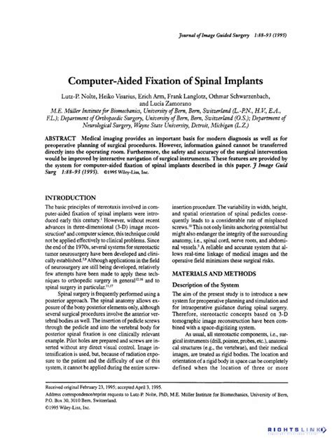 Computer Aided Fixation Of Spinal Implants Computer Aided Surgery Vol 1 Issue 2 1995