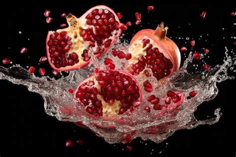 Exploding Pomegranate Fruit In Mid Air Burst Premium Ai Generated Image