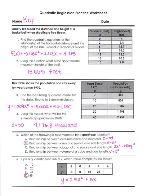 Regression Key Pdf Worksheets Library
