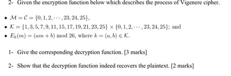 Solved 2 Given The Encryption Function Below Which