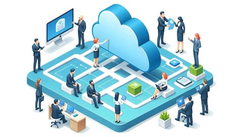 3d Flat Vector As Business Team Collaborating Through Cloud Computing Concept As Vector