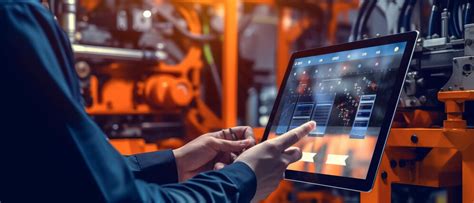 Premium Photo Engineer Hand Using Tablet With Machine Real Time Monitoring System