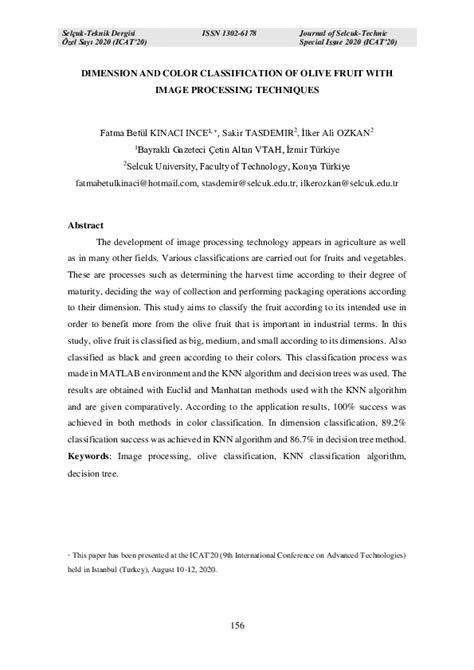 Pdf Dimension And Color Classification Of Olive Fruit With Image Processing Techniques