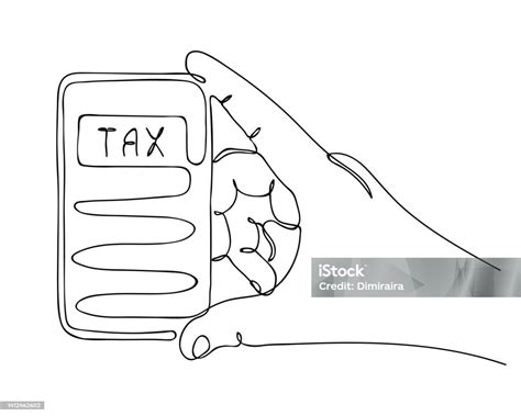 손과 계산기의 연속 한 줄 그리기 세금 부채의 계산 비용 계산 예산 계획 문제 또는 금융 위기 세금 납부 지불을 위한 송장