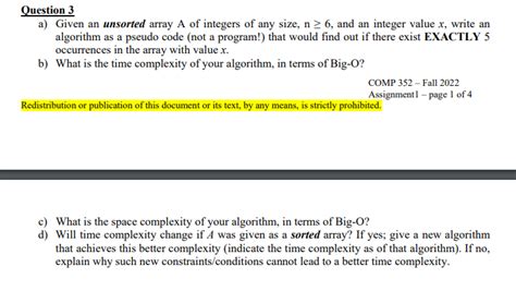 Solved Question 3 A Given An Unsorted Array A Of Integers