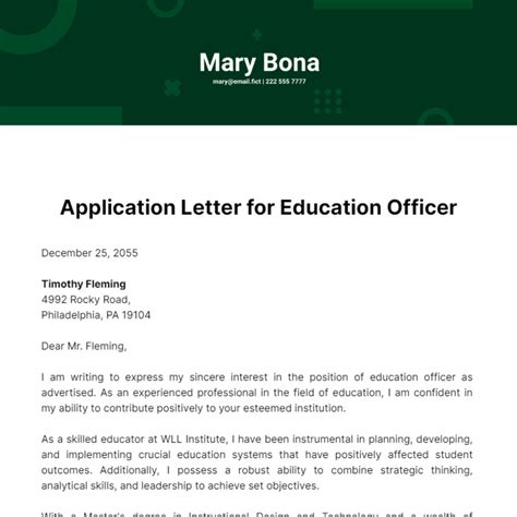Free Application Letter For Education Officer Template To Edit Online