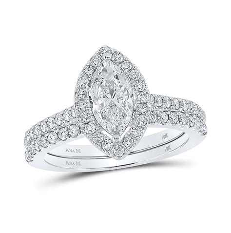 14k White Gold Marquise Diamond Halo Bridal Wedding Ring Band Set 1 12