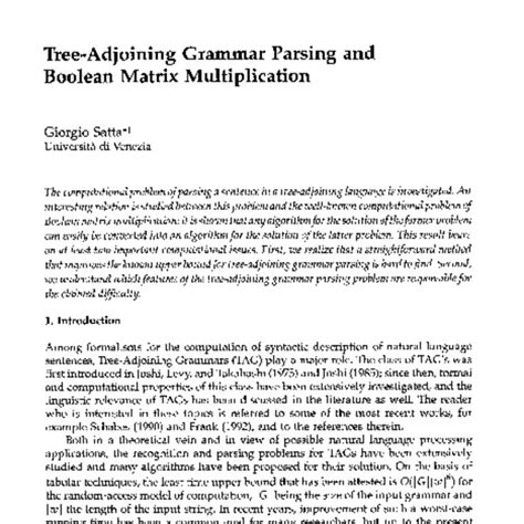 Tree Adjoining Grammar Parsing And Boolean Matrix Multiplication Acl Anthology