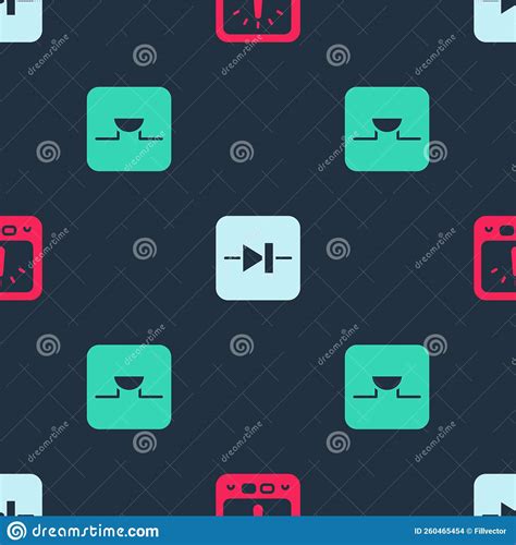 Set Ampere Meter Multimeter Diode In Electronic Circuit And Buzzer On Seamless Pattern Vector