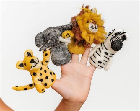 Handmade Felt Wool Farm Animal Finger Puppets Set Of 6 Etsy
