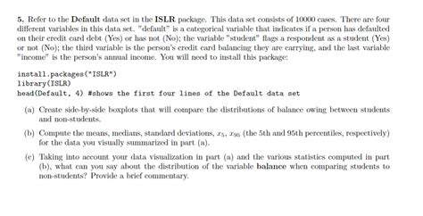 Solved 5 Refer To The Default Data Set In The ISLR Package Chegg