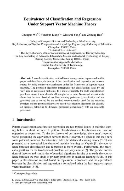 Pdf Equivalence Of Classification And Regression Under Support Vector Machine Theory