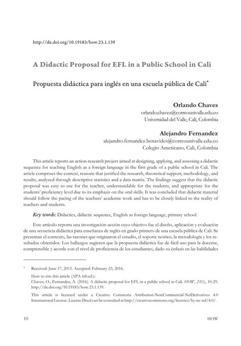 Pdf A Didactic Proposal For Efl In A Public School In Cali