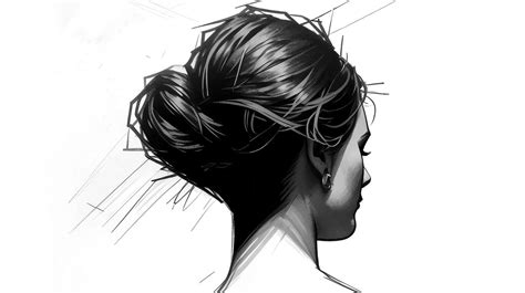 Черно белый рисунок женской головы на белом фоне · 1366x768 бесплатная фотография от Danastr