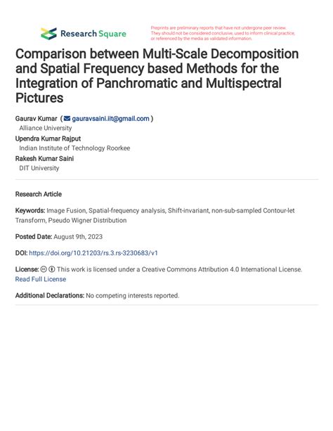Pdf Comparison Between Multi Scale Decomposition And Spatial Frequency Based Methods For The