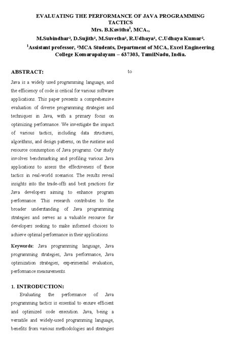 Evaluating The Performance Of Java Programming Tactics 1 Evaluating The Performance Of Java