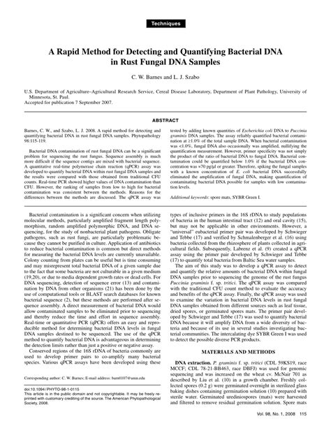 Pdf A Rapid Method For Detecting And Quantifying Bacterial Dna In