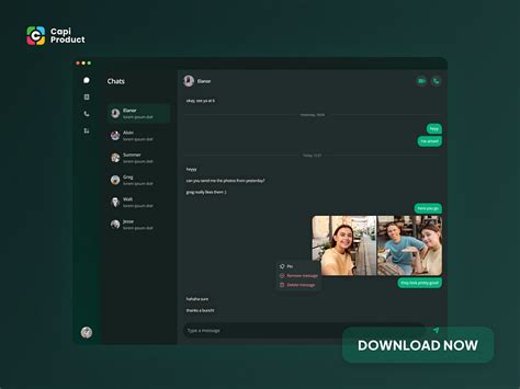 messaging web app dark mode design style by capi product on dribbble