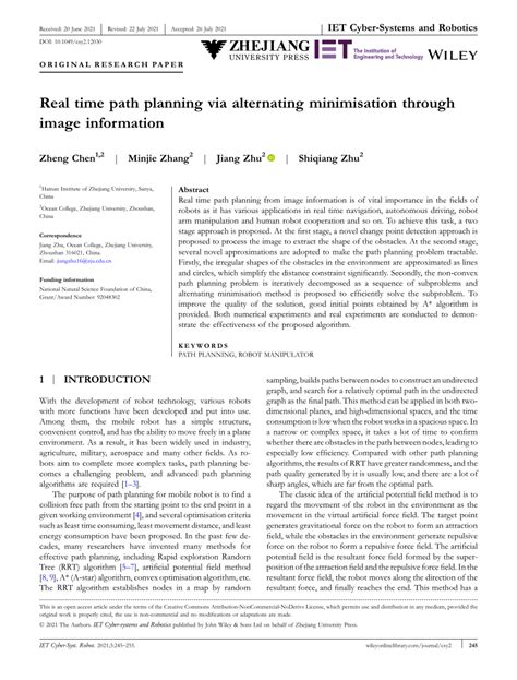 Pdf Real Time Path Planning Via Alternating Minimisation Through Image Information