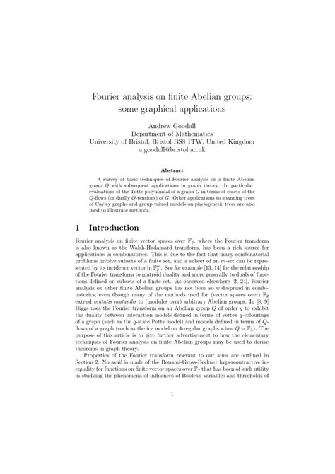 PDF Fourier Analysis On Finite Abelian Groups Some Graphical Applications
