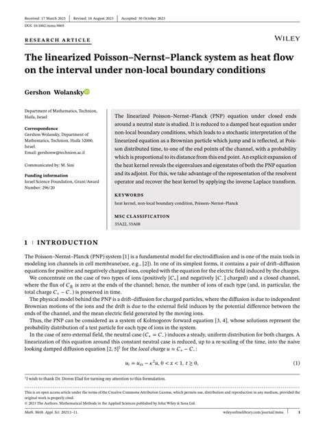 Pdf The Linearized Poissonnernstplanck System As Heat Flow On The Interval Under Non‐local