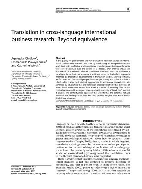 Pdf Translation In Cross Language International Business Research Beyond Equivalence