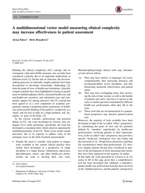 PDF A Multidimensional Vector Model Measuring Clinical Complexity May Increase Effectiveness