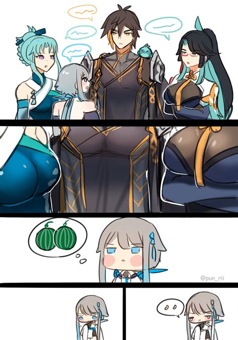 Zhongli Xianyun Cloud Retainer Guizhong And Madame Ping Genshin Impact Drawn By Pun Rii