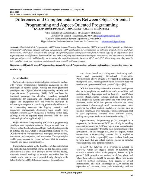 Pdf Differences And Complementarities Between Object Oriented