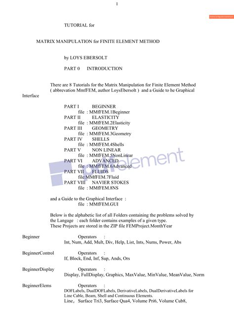 Pdf Tutorial For Matrix Manipulation For Finite Element Method By