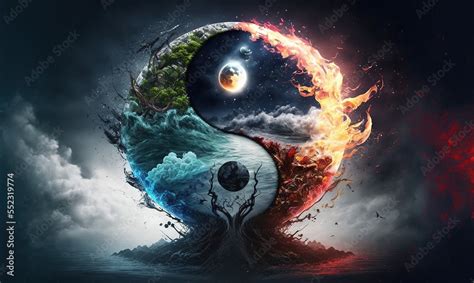 Yin Yang Water And Flame Elements Symbol Wallpaper Earth And Universe Spiritual Background Art