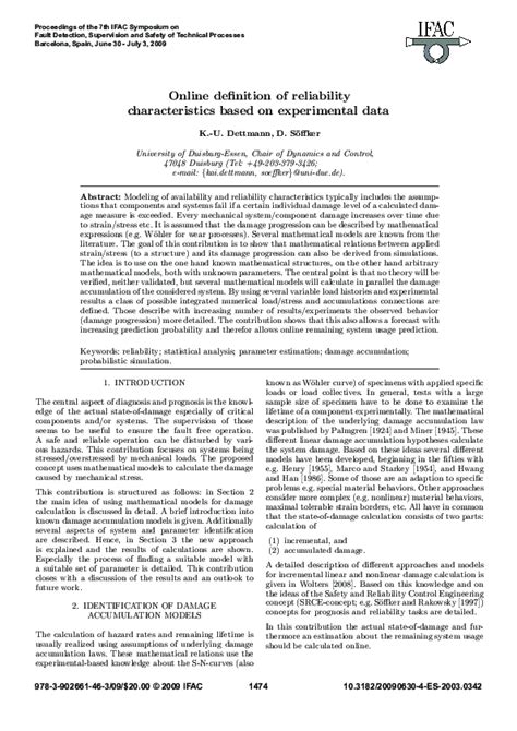 Pdf Predicting Reliability Characteristics From Experimental Data