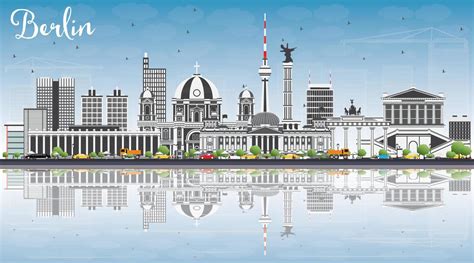 Berlin Skyline With Gray Buildings Blue Sky And Reflections 14292568