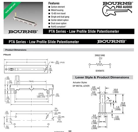 Buy Bourns 10k Ohm Slide Potentiometer 15mm Shaft 45mm Travel Single Linear Taper Pack Of 2