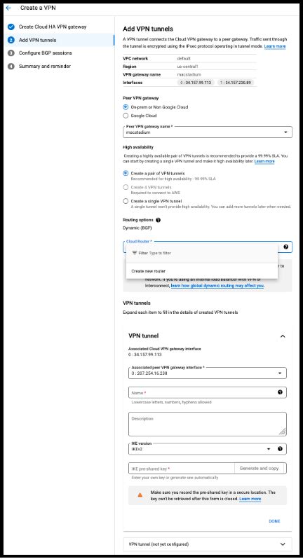 site to site vpn configuration with gcp