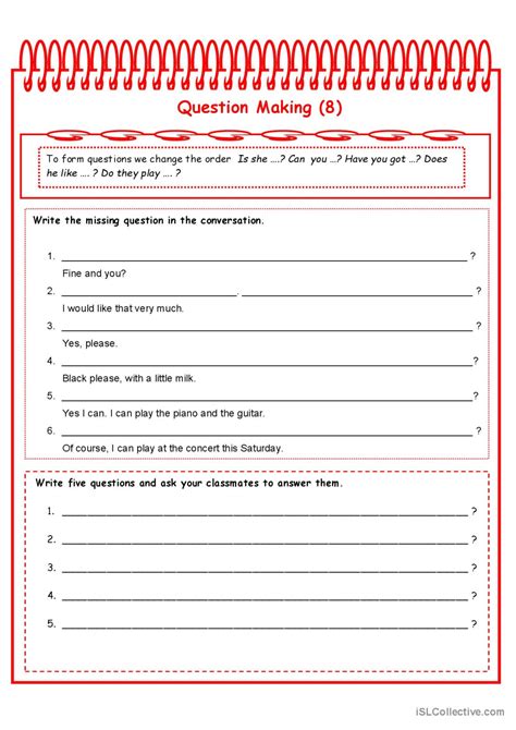 Question Making 8 Beginners English Esl Worksheets Pdf And Doc