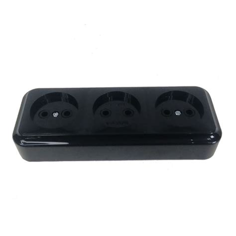 Розетка трехместная для открытой установки черный, серии "Пралеска ...