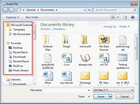 Tip Add Recent Documents Link To Insert File Dialog Outlook Tips