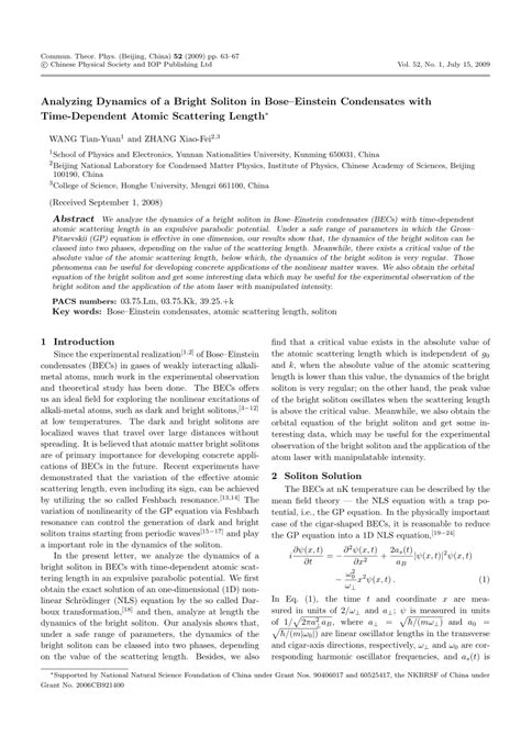 Pdf Analyzing Dynamics Of A Bright Soliton In Boseeinstein Condensates With Time Dependent