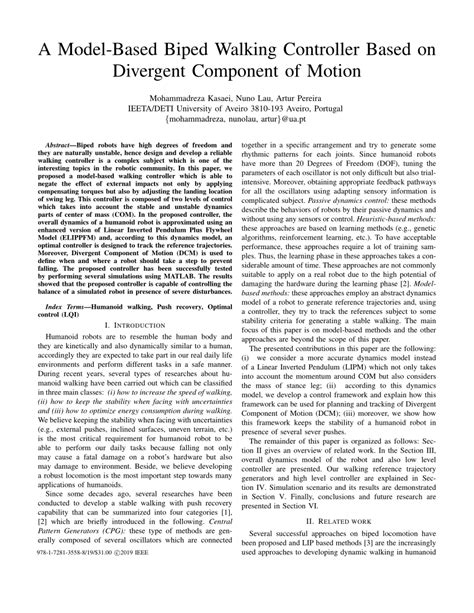 Pdf A Model Based Biped Walking Controller Based On Divergent Component Of Motion