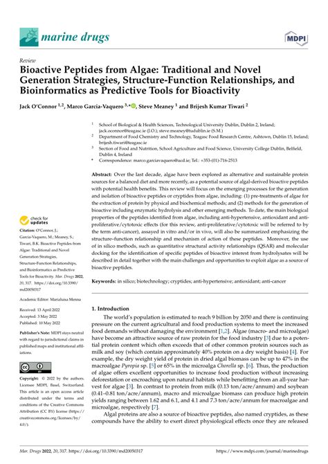 Pdf Bioactive Peptides From Algae Traditional And Novel Generation Strategies Structure
