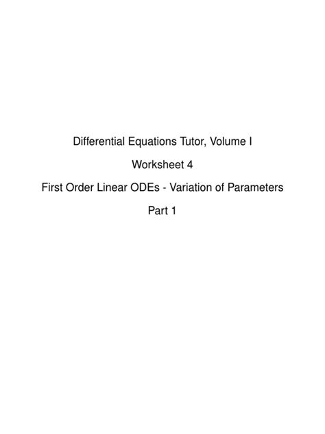 Worksheet For Differential Equations Tutor Volume I Section 4 First Order Linear Odes