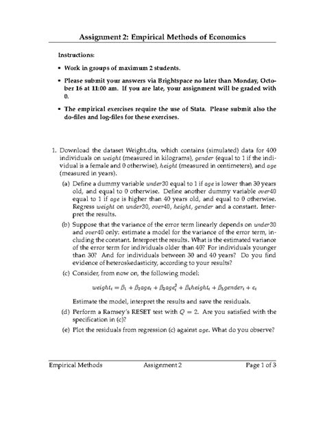 Assignment 2 Empirical Methods Of Economics Assignment 2 Empirical
