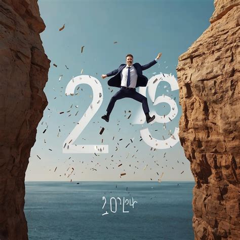 Businessman Jumping Gap On The Cliff From Number 2024 To Number 2025