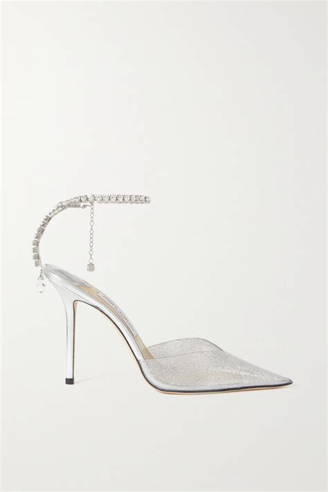 Jimmy Choo Saeda 100 Crystal Embellished Glittered Pvc And Metallic