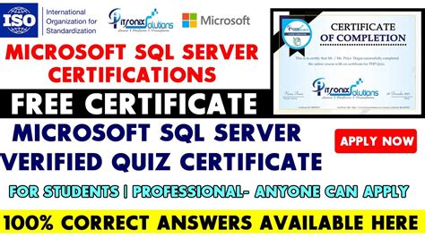 Microsoft SQL Server Certification Microsoft Free Certificate Correct Exam Answers